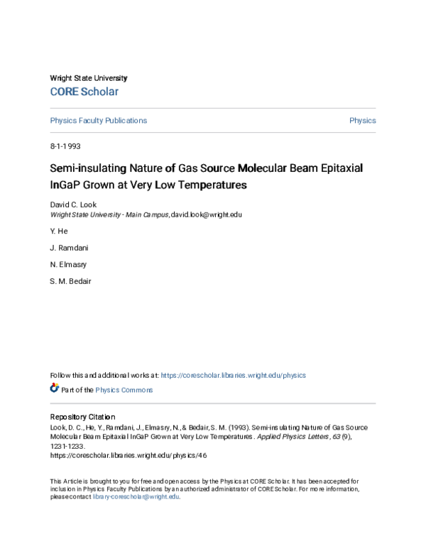 (PDF) Semi-insulating nature of gas source molecular beam epitaxial InGaP grown at very low ...