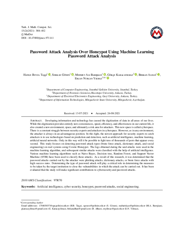 Pdf Password Attack Analysis Over Honeypot Using Machine Learning Password Attack Analysis