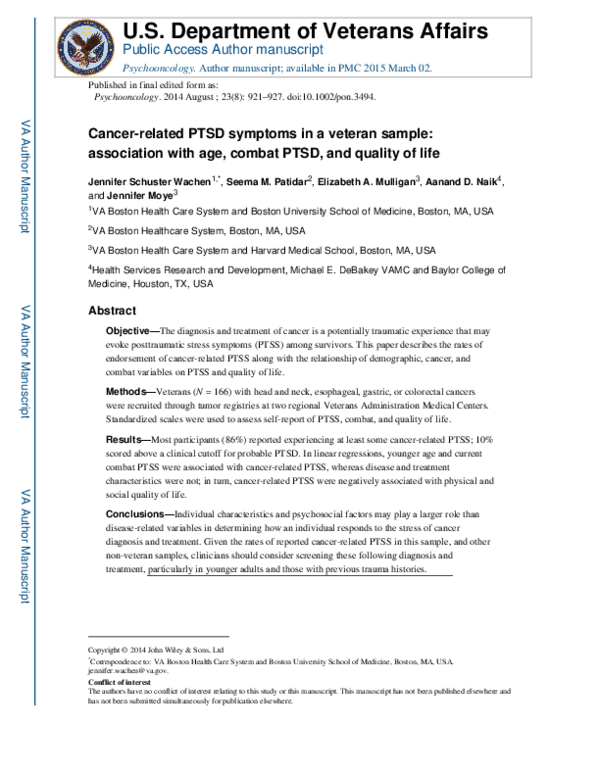 (PDF) Cancer-related PTSD symptoms in a veteran sample: association ...