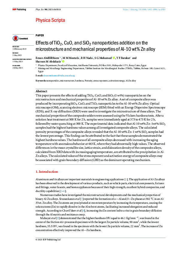 (PDF) Effects of TiO 2 , CuO, and SiO 2 nanoparticles addition on the microstructure and ...