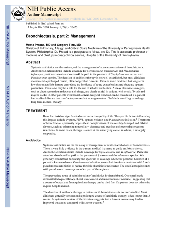 (PDF) Bronchiectasis, part 2: Management