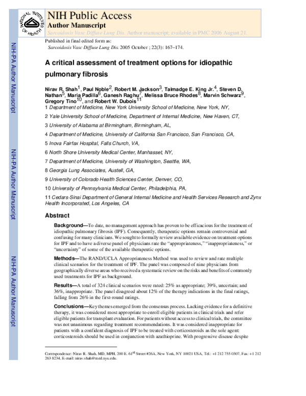 (PDF) A critical assessment of treatment options for idiopathic ...