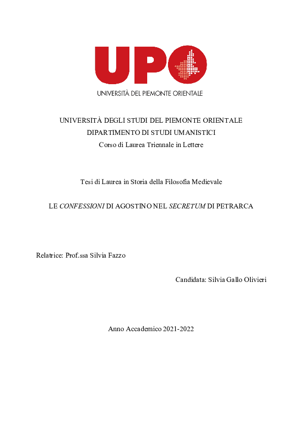 (DOC) Le Confessioni di Agostino nel Secretum di Petrarca - I parte