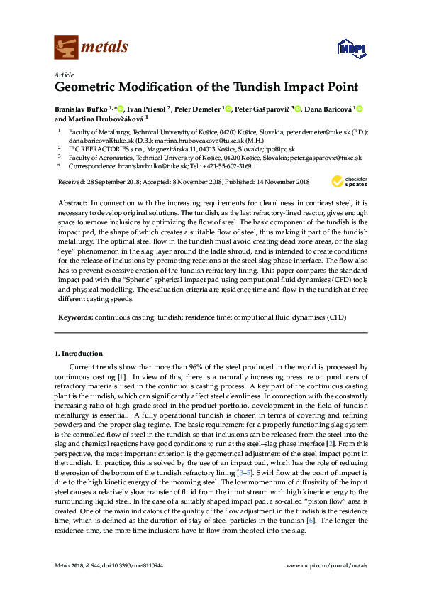 (PDF) Geometric Modification of the Tundish Impact Point