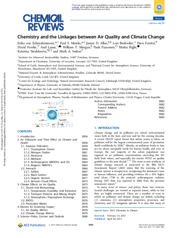 (PDF) Chemistry and the Linkages between Air Quality and Climate Change