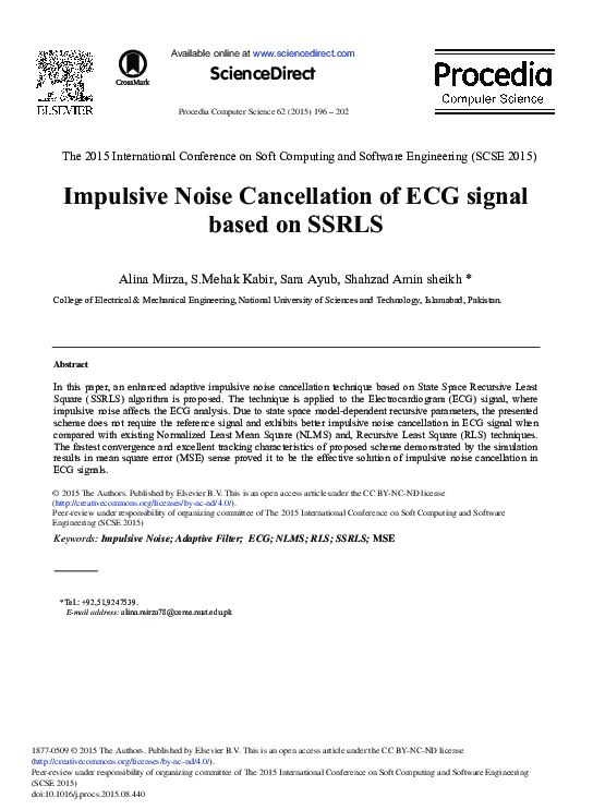 (PDF) Impulsive Noise Cancellation of ECG signal based on SSRLS