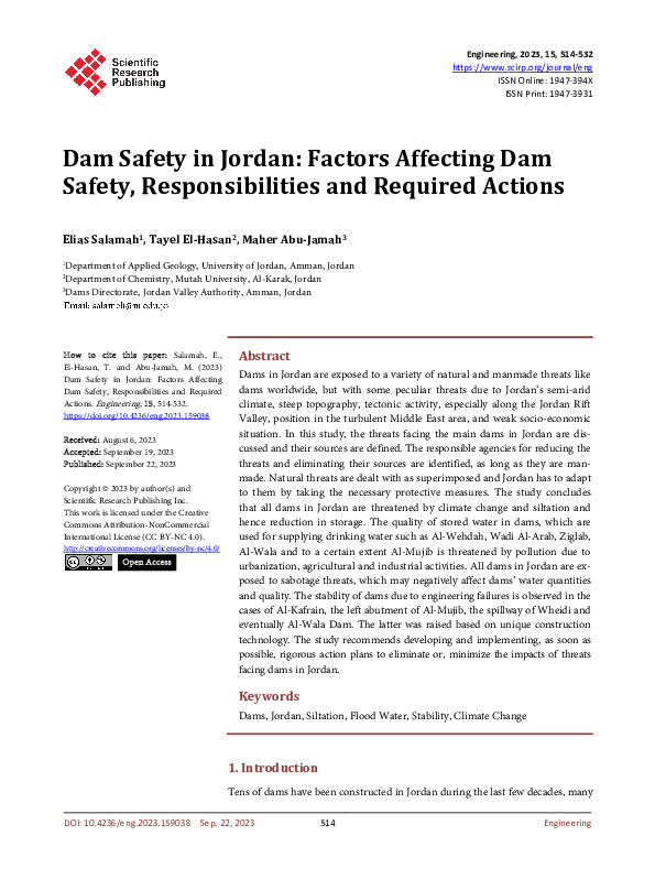 (PDF) Dam Safety in Jordan: Factors Affecting Dam Safety ...
