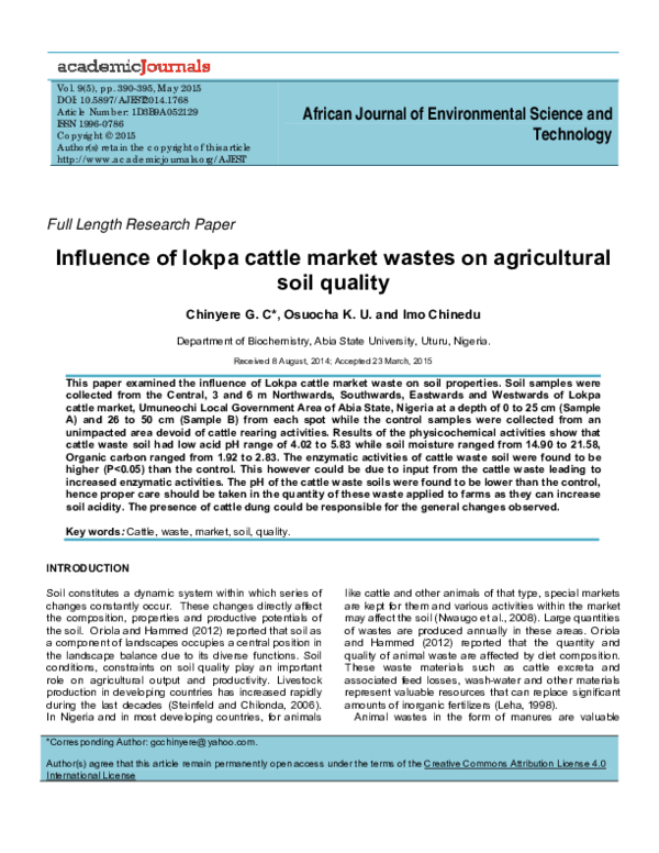 (PDF) Influence of lokpa cattle market wastes on agricultural soil quality