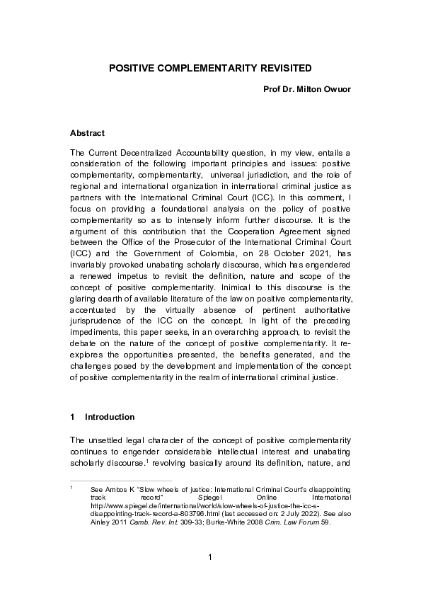 (PDF) Positive Complementarity Revisited