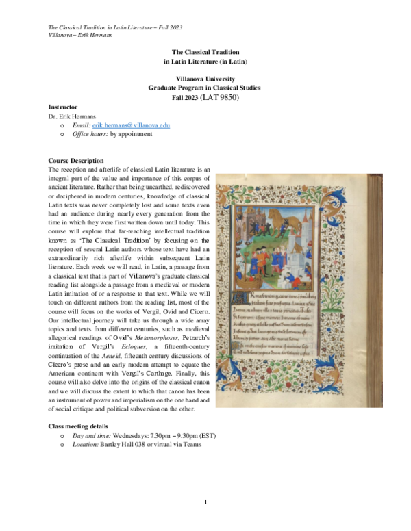 (PDF) Syllabus - The Classical Tradition in Latin Literature (in Latin)