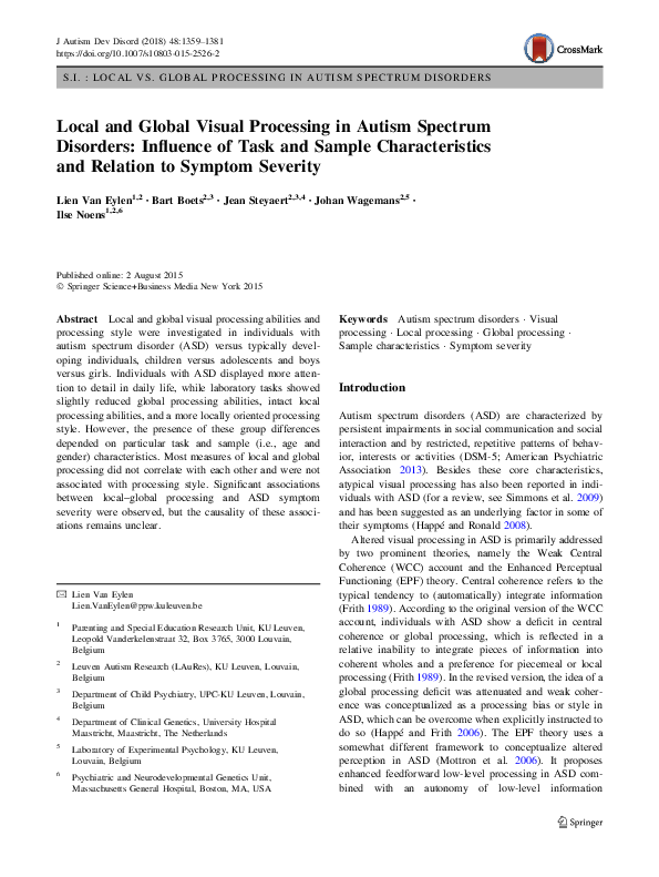 (PDF) Local and Global Visual Processing in Autism Spectrum Disorders ...