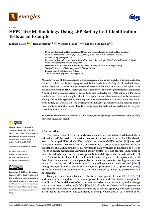 Pdf Hppc Test Methodology Using Lfp Battery Cell Identification Tests