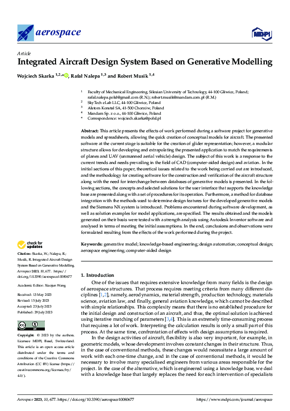 (PDF) Integrated Aircraft Design System Based on Generative Modelling