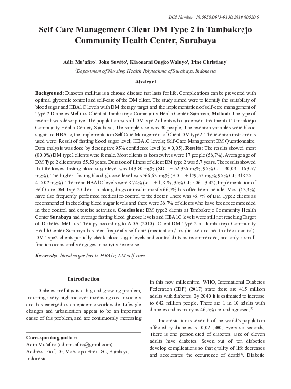 (PDF) Self Care Management Client DM Type 2 in Tambakrejo Community ...