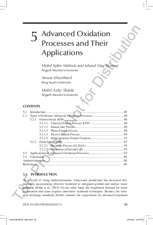 (PDF) Advanced Oxidation Processes and Their Applications