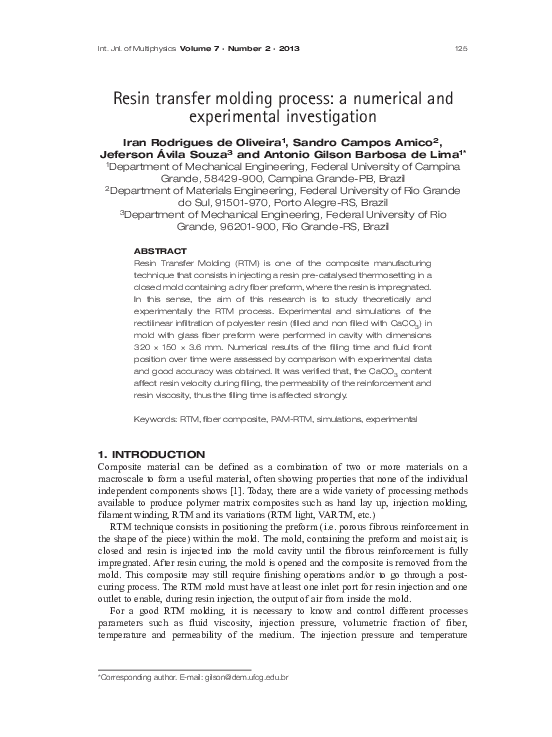 (PDF) Resin transfer molding process: a numerical and experimental investigation | Jeferson ...