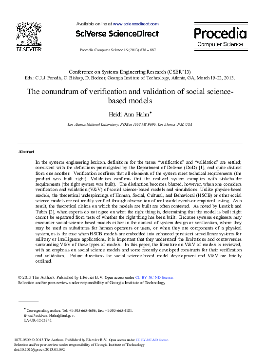 (PDF) The Conundrum of Verification and Validation of Social Science-based Models