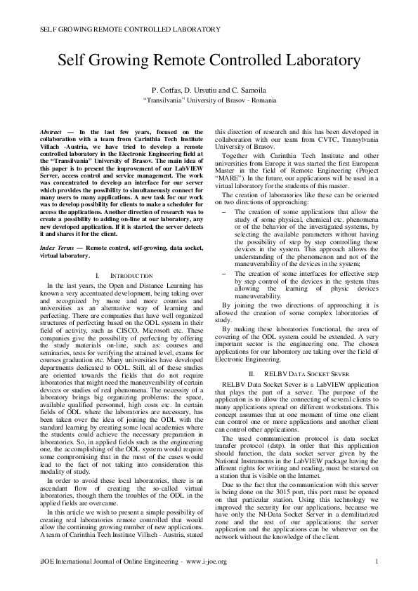 (PDF) Self growing remote controlled laboratory | Petru Cotfas ...
