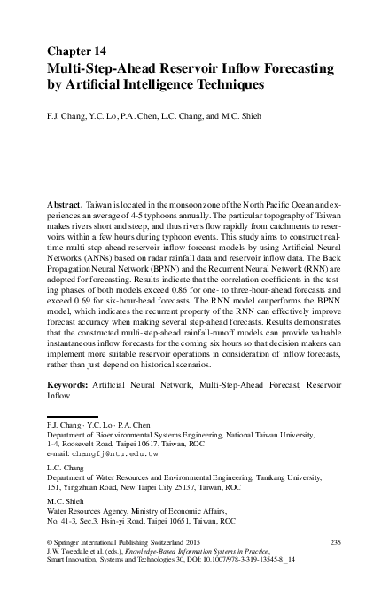 (PDF) Multi-Step-Ahead Reservoir Inflow Forecasting by Artificial Intelligence Techniques