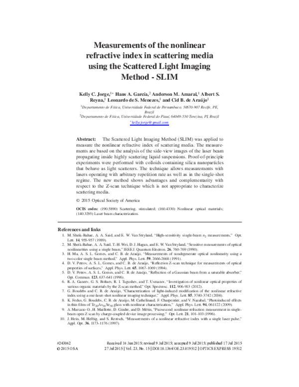 Pdf Measurements Of Nonlinear Refractive Index In Glasses