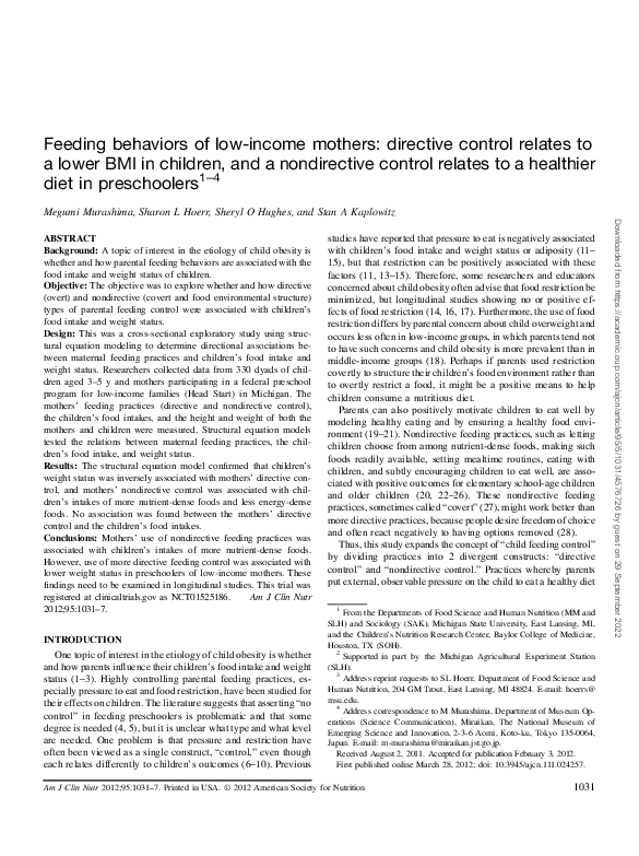 (PDF) Feeding behaviors of low-income mothers: directive control ...
