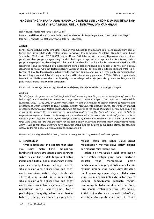(PDF) Pengembangan Bahan Ajar Pendukung Dalam Bentuk Komik Untuk Siswa SMP Kelas VII Pada Materi ...