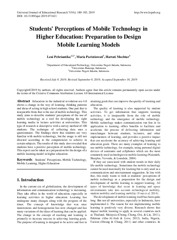 (PDF) Students' Perceptions of Mobile Technology in Higher Education ...