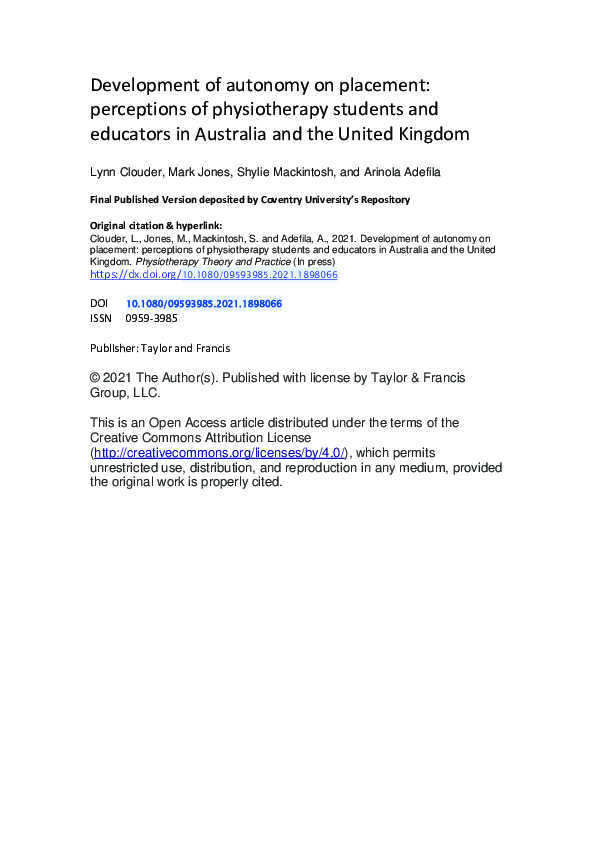 (PDF) Development of autonomy on placement: perceptions of ...