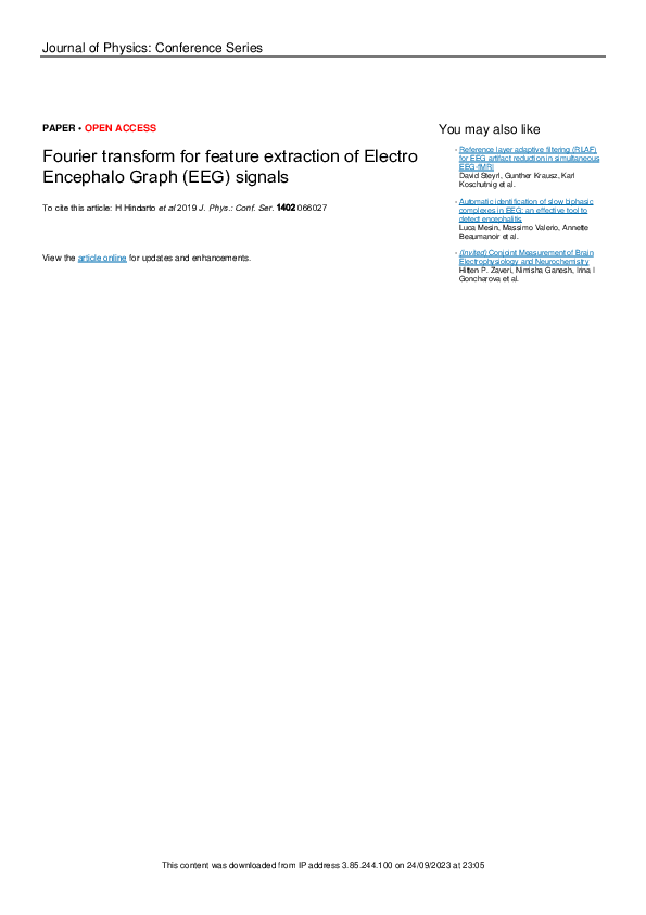 Pdf Fourier Transform For Feature Extraction Of Electro Encephalo Graph Eeg Signals