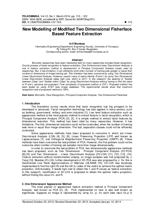 (PDF) New Modelling of Modified Two Dimensional Fisherface Based ...
