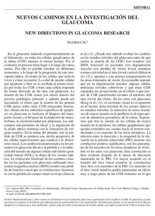 (PDF) Nuevos caminos en la investigación del glaucoma | sansar sharma ...