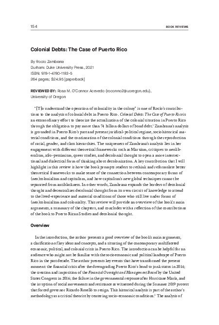 (PDF) Book Reviewed: Colonial Debts: The Case of Puerto Rico