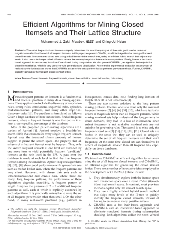 Pdf Efficient Algorithms For Mining Closed Itemsets And Their Lattice