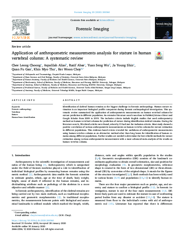 (PDF) Application of anthropometric measurements analysis for stature ...
