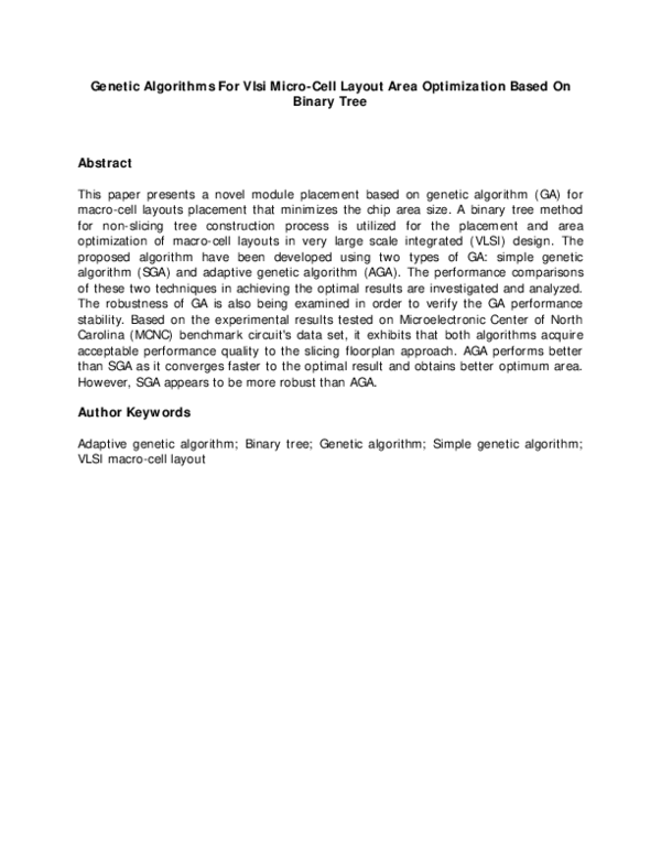 (PDF) Genetic algorithms for VLSI micro-cell layout area optimization based on binary tree
