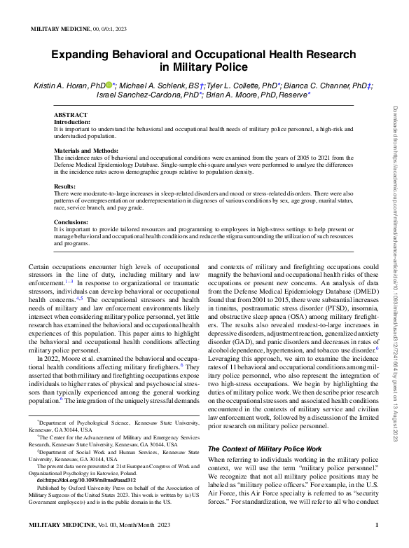 (PDF) Expanding Behavioral and Occupational Health Research in Military ...