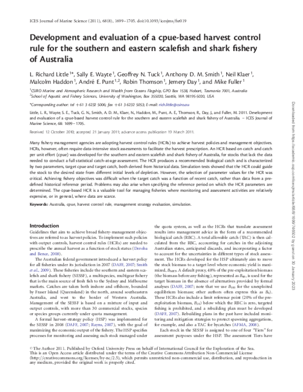 (PDF) Development and evaluation of a cpue-based harvest control rule ...