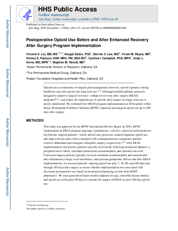 (PDF) Postoperative Opioid Use Before and After Enhanced Recovery After ...