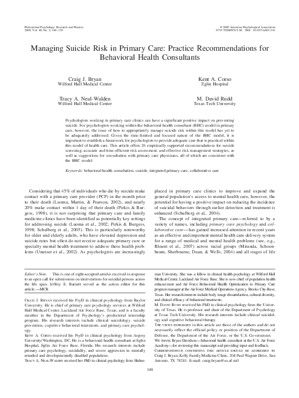 (PDF) Managing suicide risk in primary care: Practice recommendations ...