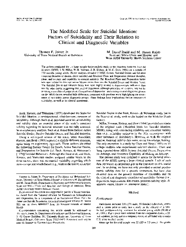 (PDF) The Modified Scale for Suicidal Ideation: Factors of suicidality ...