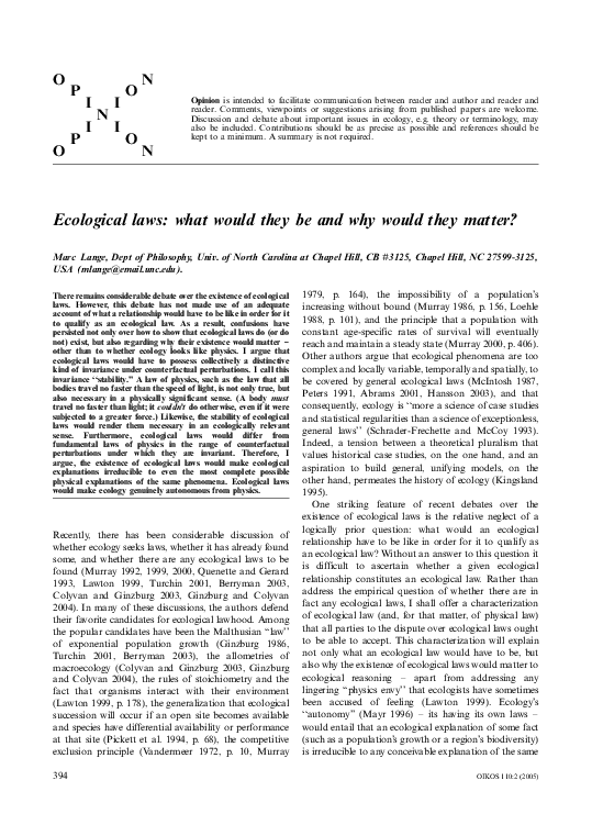 (PDF) Ecological laws: what would they be and why would they matter?
