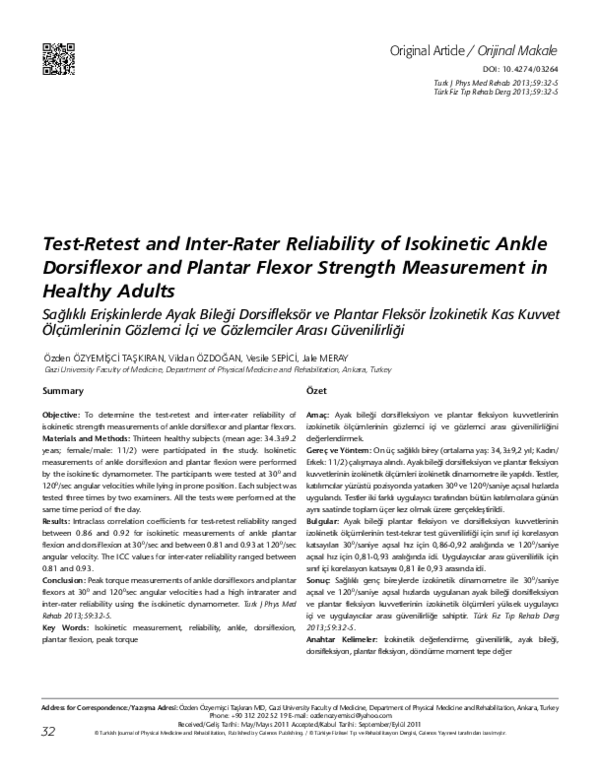 (PDF) Test-Retest and Inter-Rater Reliability of Isokinetic Ankle ...