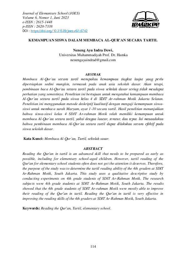 (PDF) Kemampuan Siswa Dalam Membaca Al-Qur’an secara Tartil