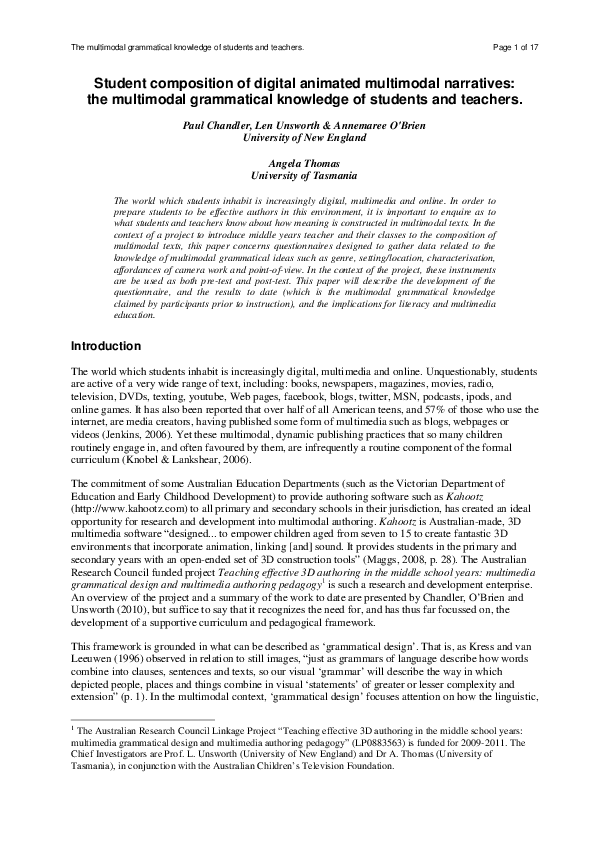 (PDF) Student composition of digital animated multimodal narratives ...