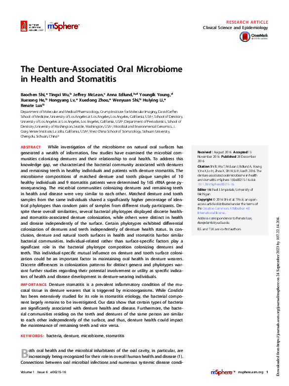 (PDF) The Denture-Associated Oral Microbiome in Health and Stomatitis