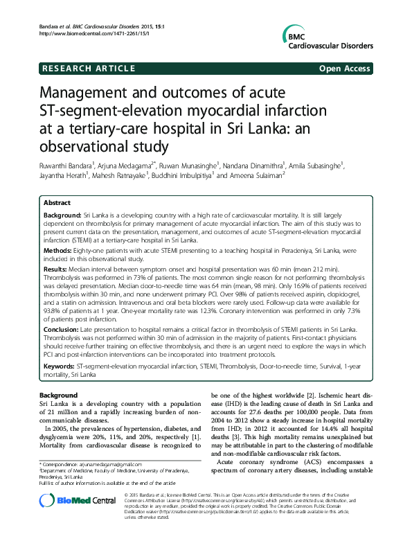 (PDF) Management and outcomes of acute ST-segment-elevation myocardial infarction at a tertiary ...