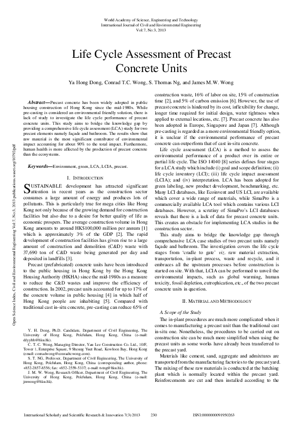 (PDF) Life Cycle Assessment Of Precast Concrete Units
