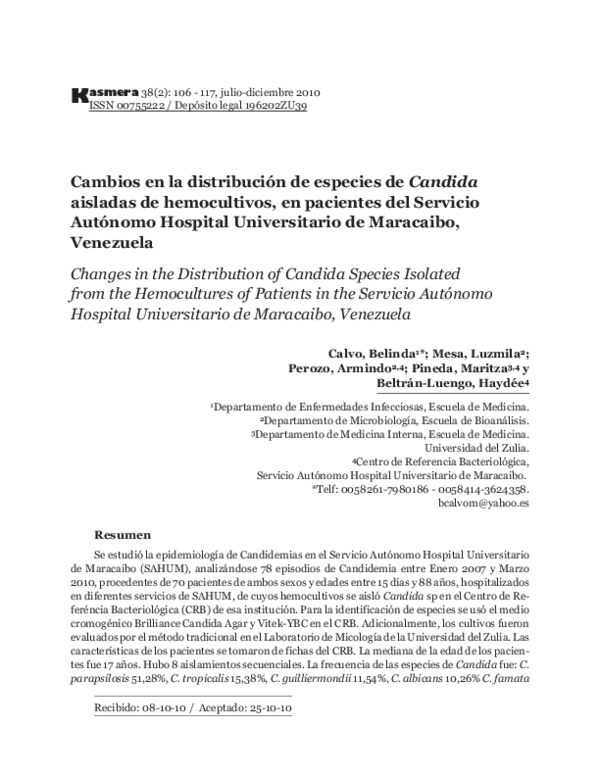 (PDF) Cambios en la distribución de especies de Candida aisladas de ...
