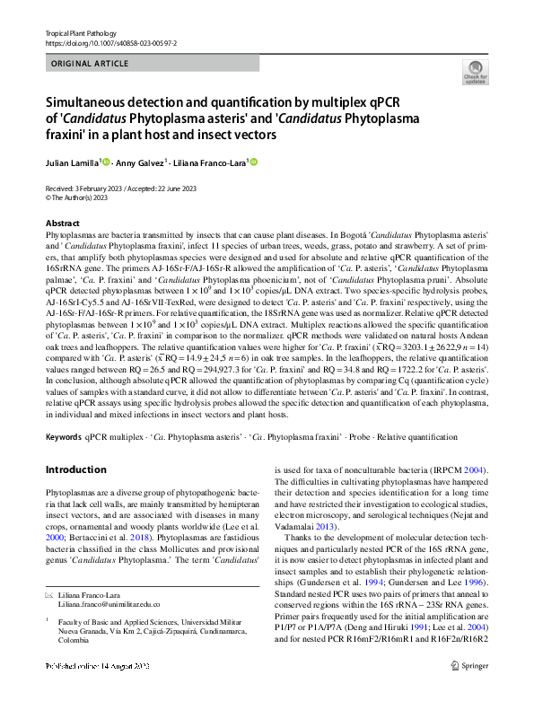 (PDF) Simultaneous detection and quantification by multiplex qPCR of 'Candidatus Phytoplasma ...
