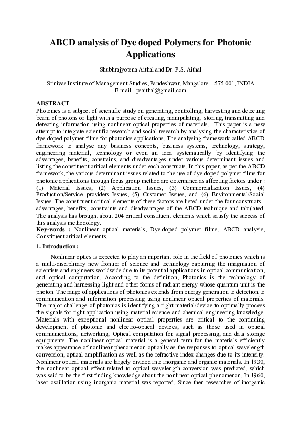 (PDF) ABCD analysis of Dye-doped Polymers for Photonic Applications